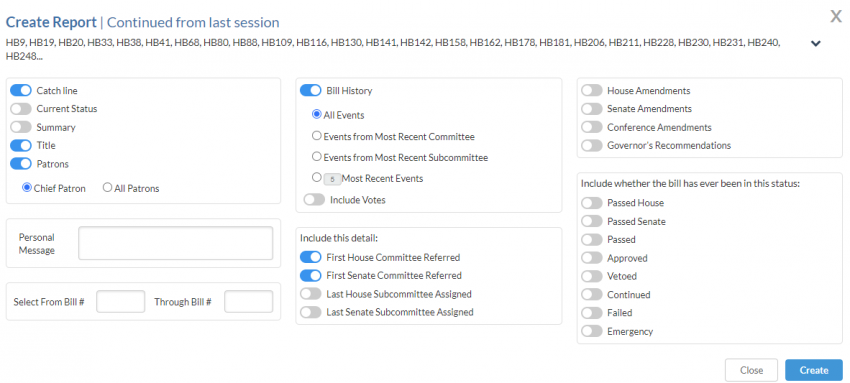 LIS Help | Bills and Resolutions - Reporting
